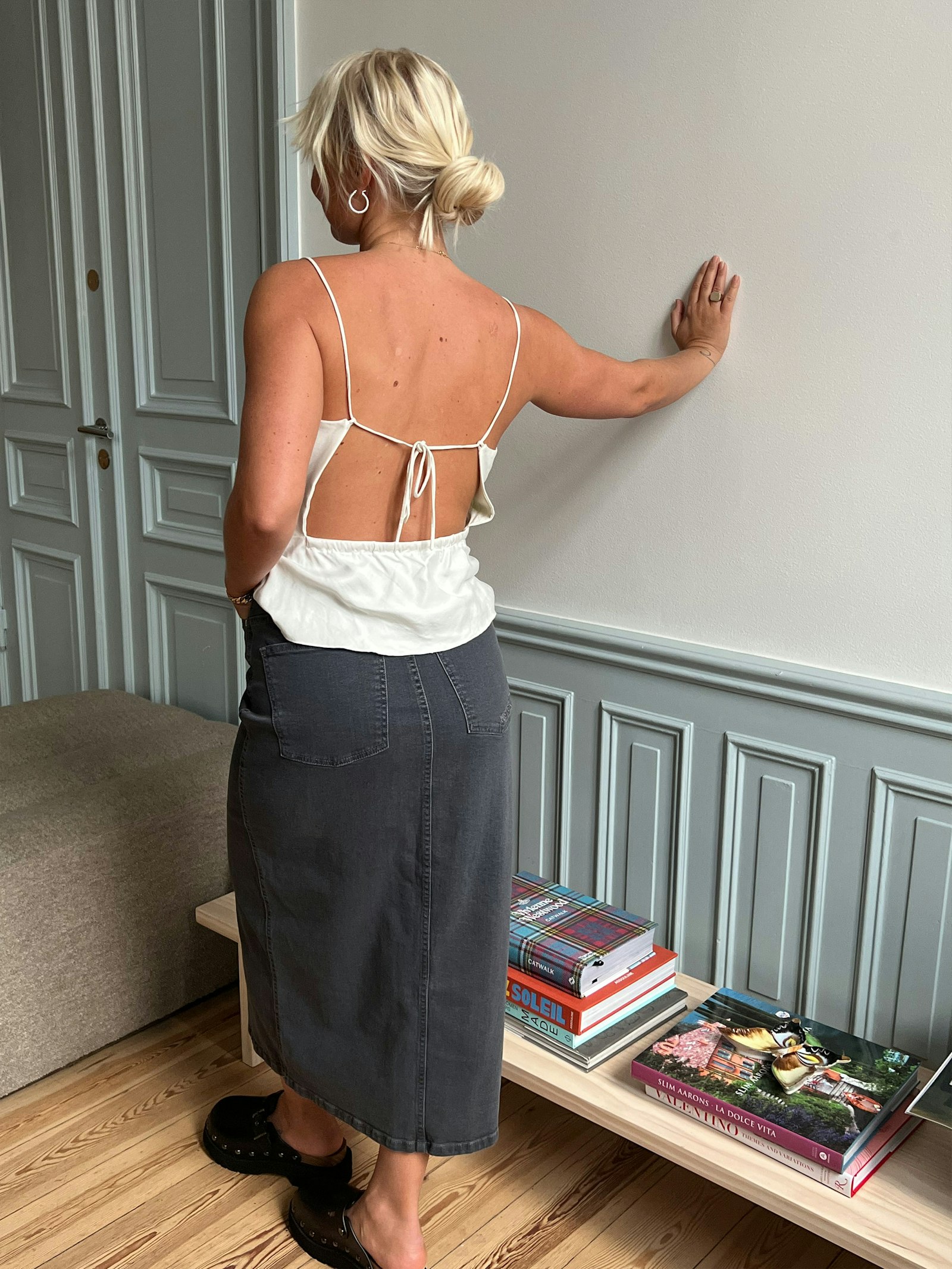 Denim Skirt Midi Washed Grey Djerf Avenue